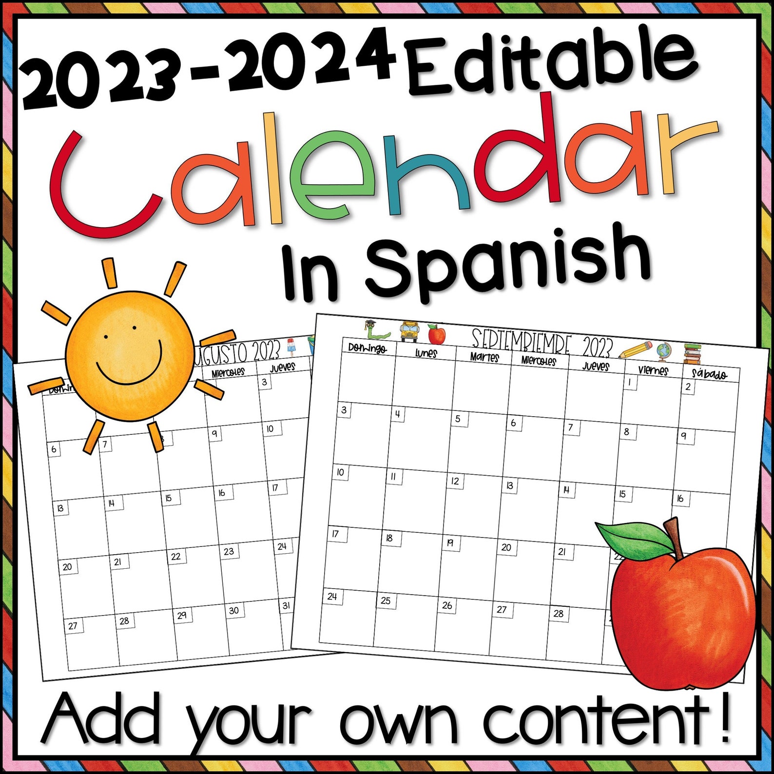 Spanish Calendar, Editable Calendar, Digital Calendar, Editable Spanish ...