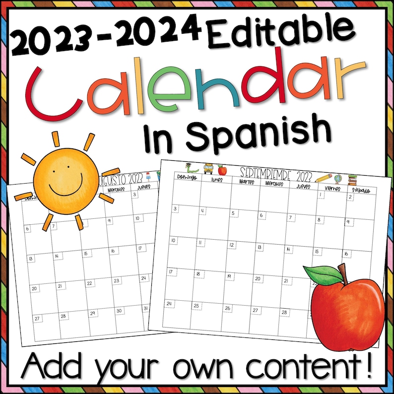 Spanish Calendar, Editable Calendar, Digital Calendar, Editable Spanish ...