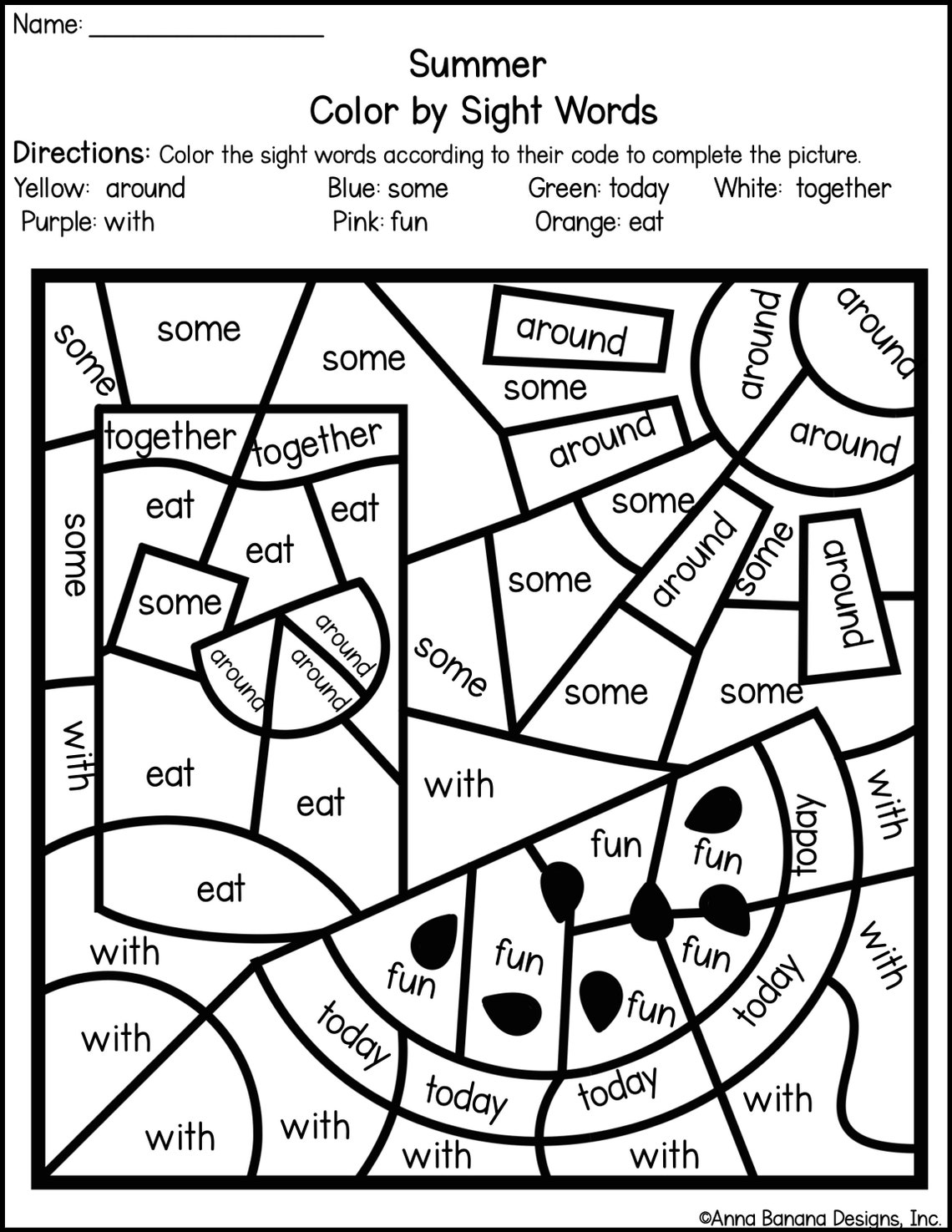 Summer Color by Sight Words, Color by Sight Words Summer, Summer Sight ...