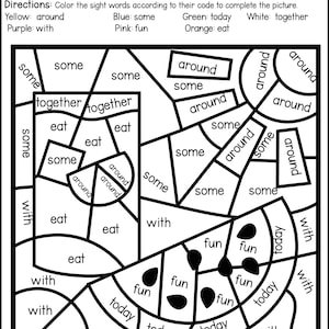 Summer Color by Sight Words, Color by Sight Words Summer, Summer Sight ...