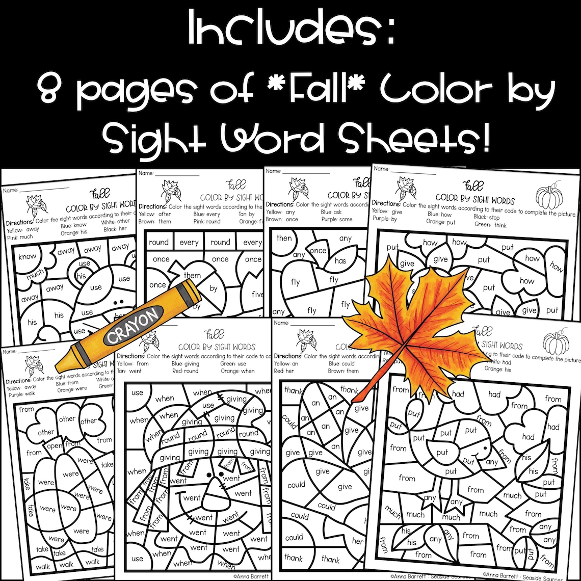 Fall Color by Sight Words - Etsy