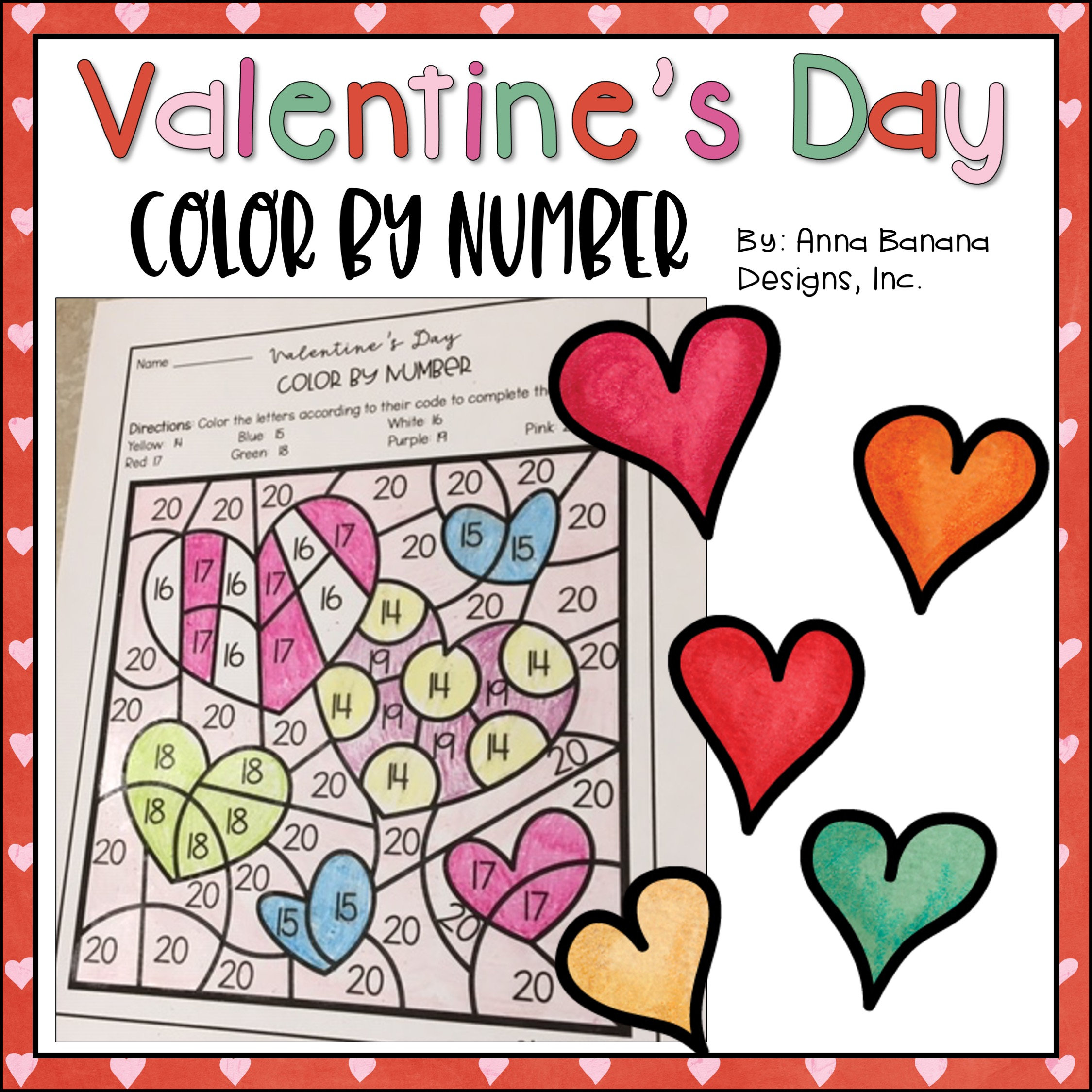 Valentine's Day Color by Number - Etsy