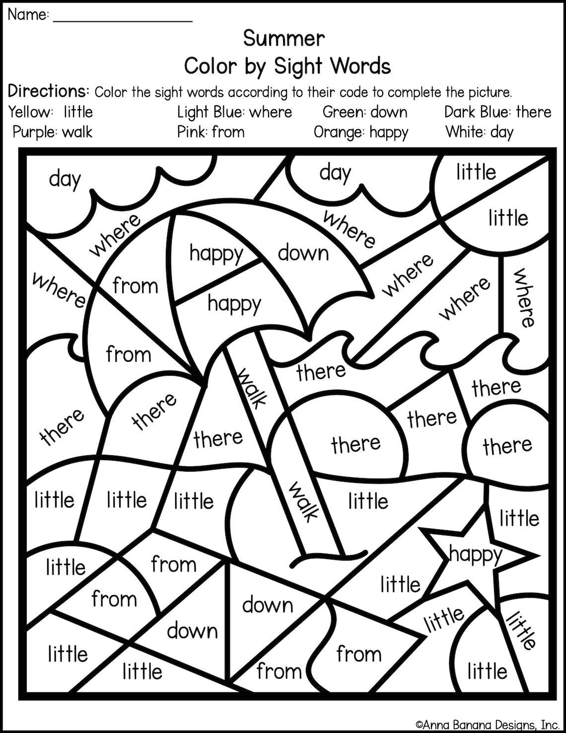 Summer Color by Sight Words, Color by Sight Words Summer, Summer Sight ...