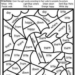 Summer Color by Sight Words, Color by Sight Words Summer, Summer Sight ...