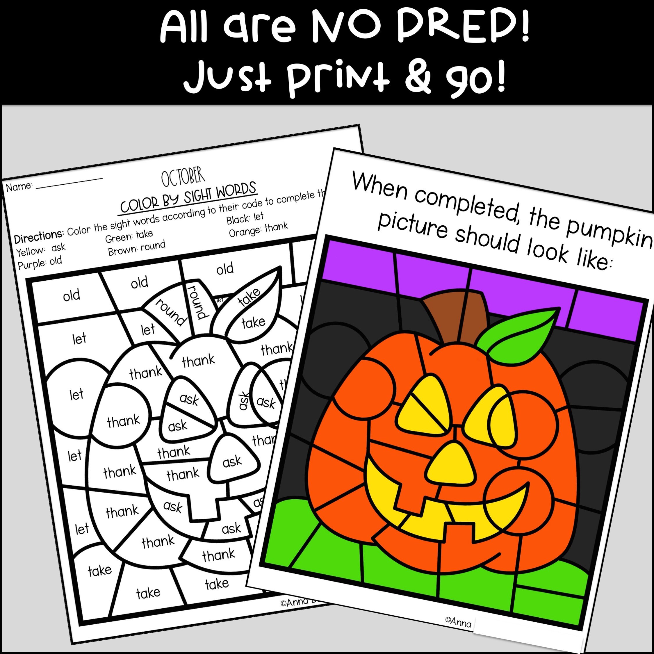 Halloween Color by Sight Words - Etsy