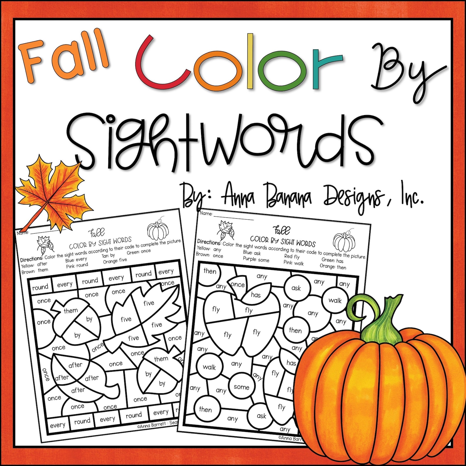 Fall Color by Sight Words - Etsy