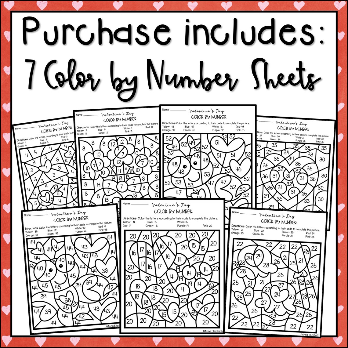 Valentine's Day Color by Number - Etsy
