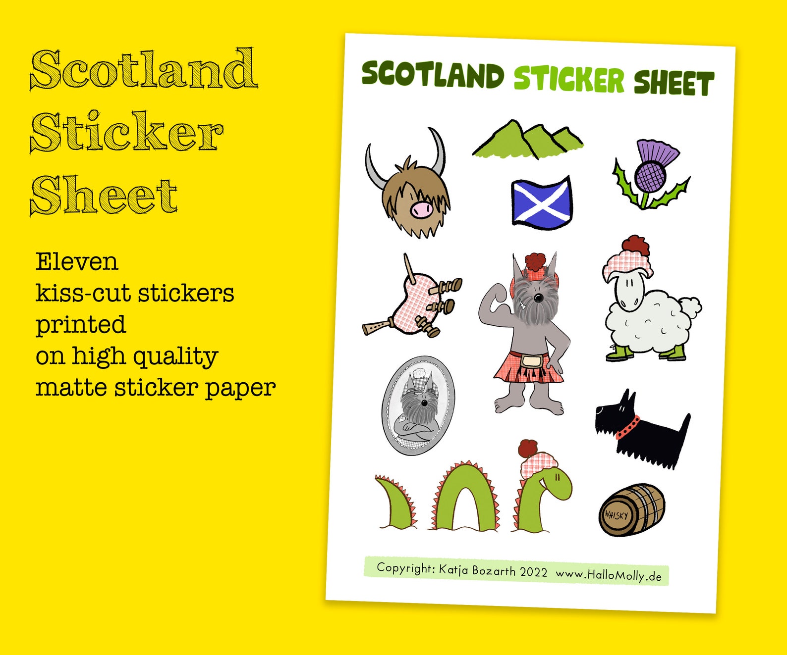 Cute Kawaii Scotland Sticker Sheet - Kiss Cut Stickers on Matte Paper ...