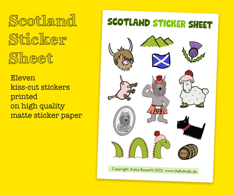Cute Kawaii Scotland Sticker Sheet - Kiss Cut Stickers on Matte Paper ...