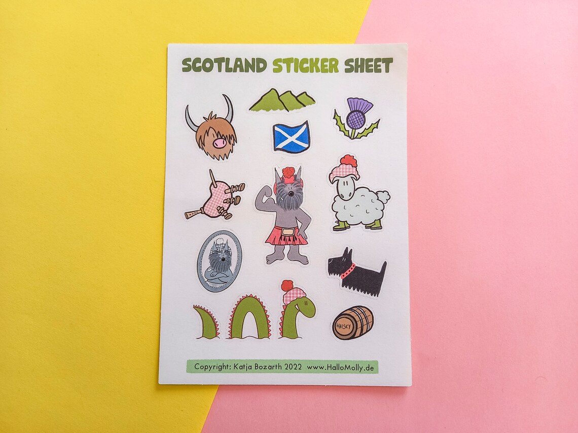 Cute Kawaii Scotland Sticker Sheet - Kiss Cut Stickers on Matte Paper ...