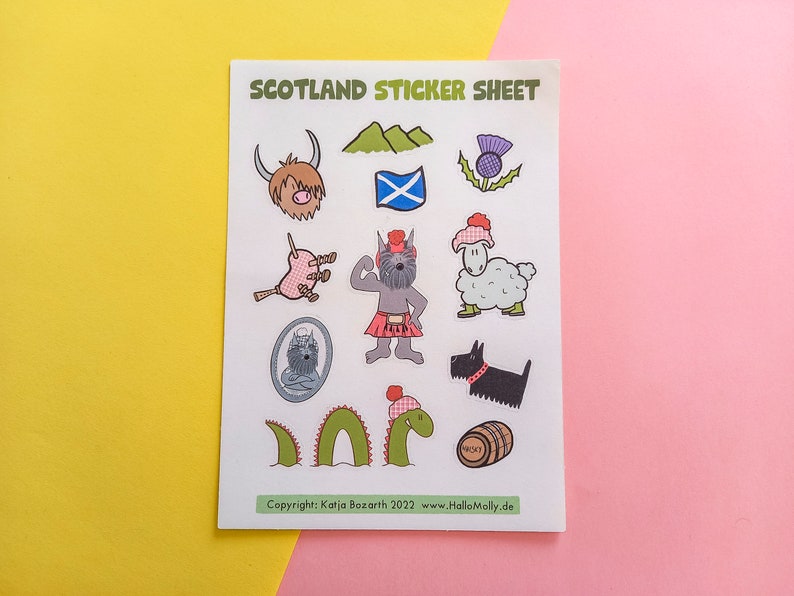 Cute Kawaii Scotland Sticker Sheet - Kiss Cut Stickers on Matte Paper ...