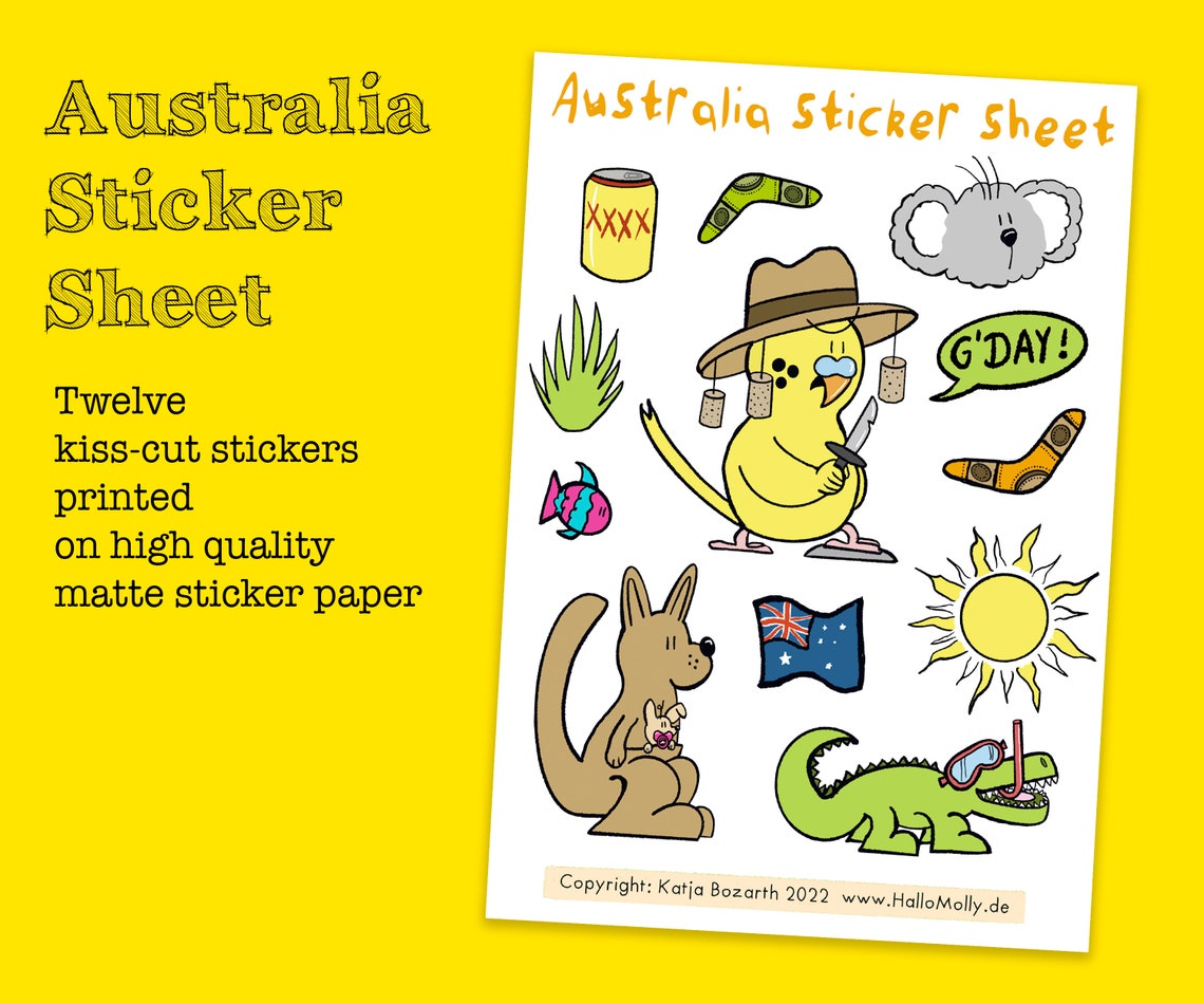 Australia Sticker Sheet - Kiss Cut Stickers on Matte Paper - Cute Funny ...