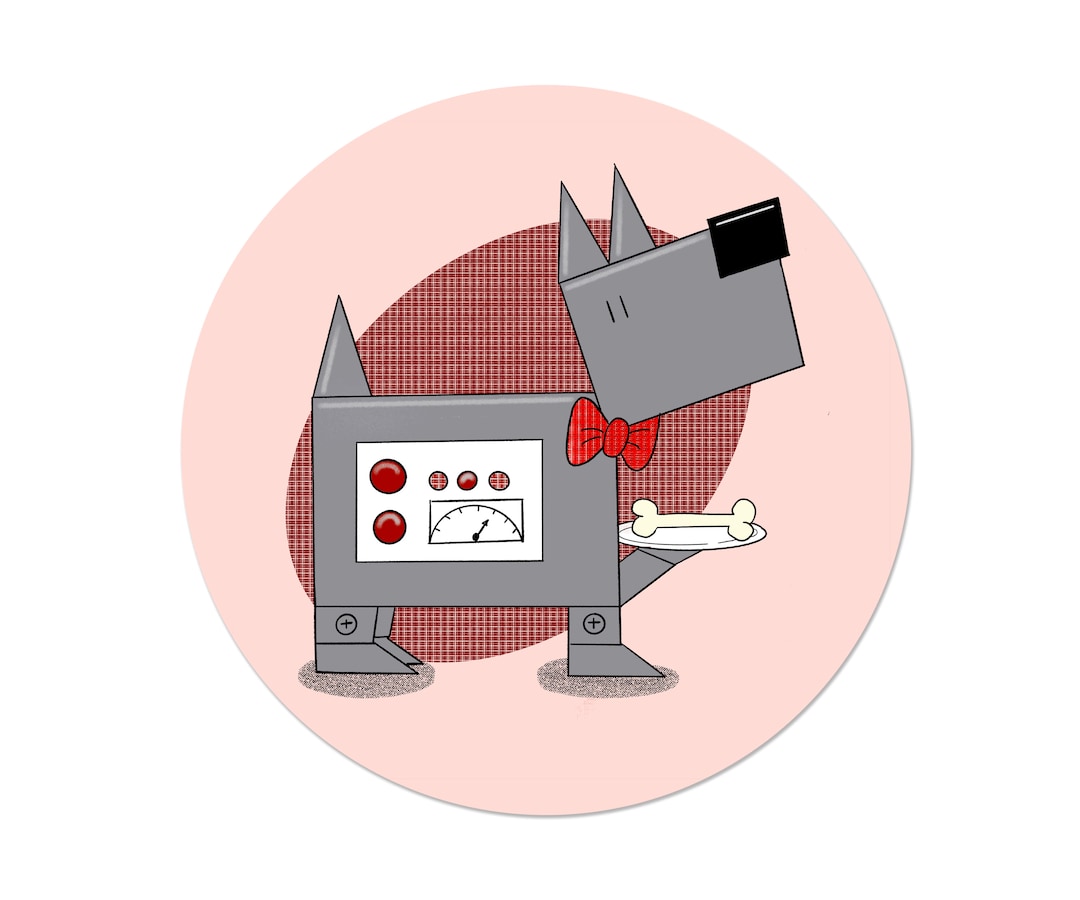 Scottie Dog Robot Butler Sticker Bouteille Ouvre-Bouteille Bouton Badge ...