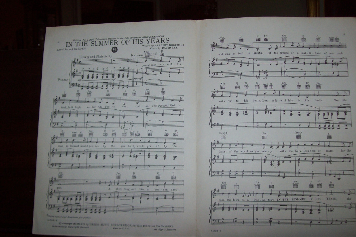 Vintage John F. Kennedy BBC Tribute Sheet Music. in the - Etsy