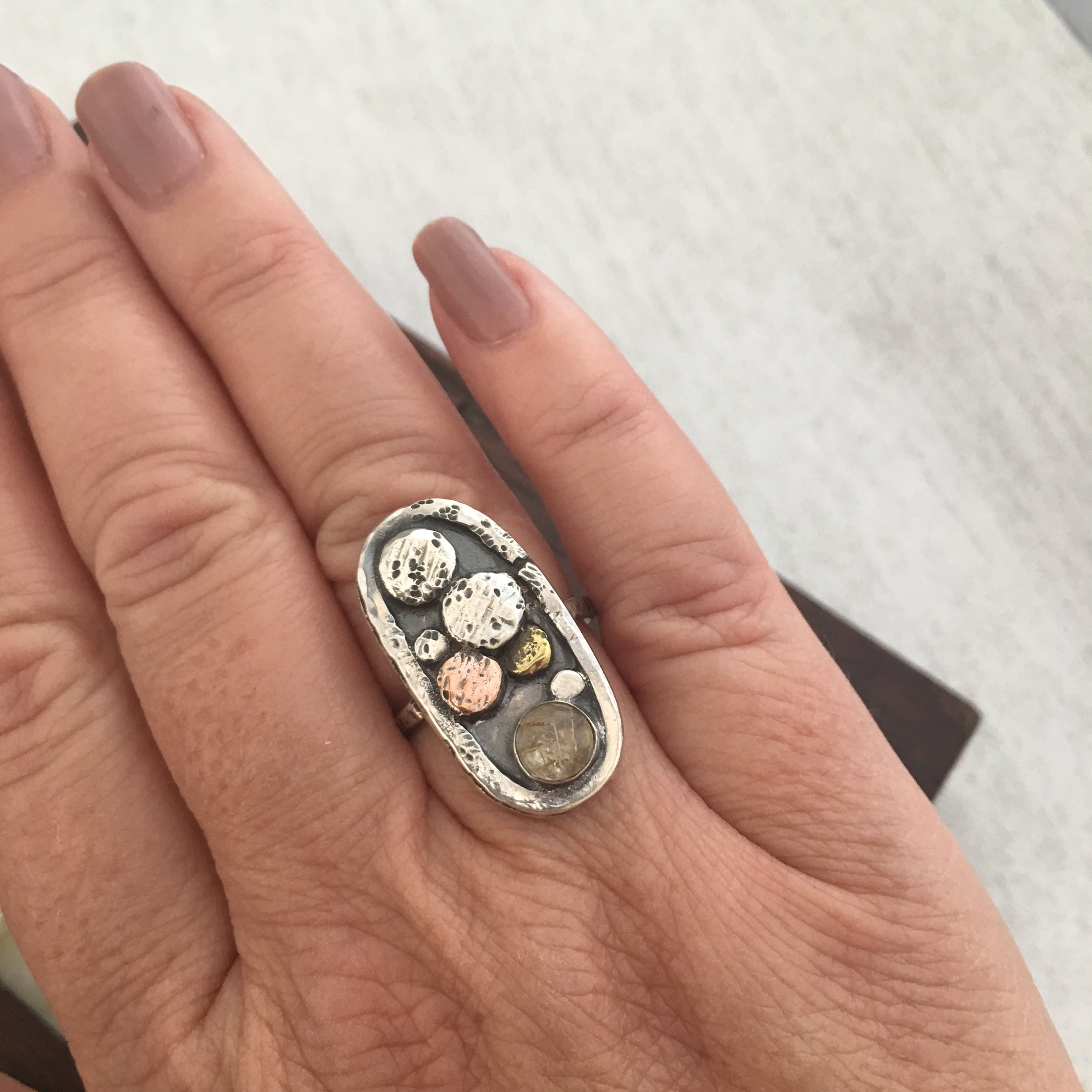 Size Q Organic Pebble Sterling Silver Ring With Rutilated - Etsy New ...