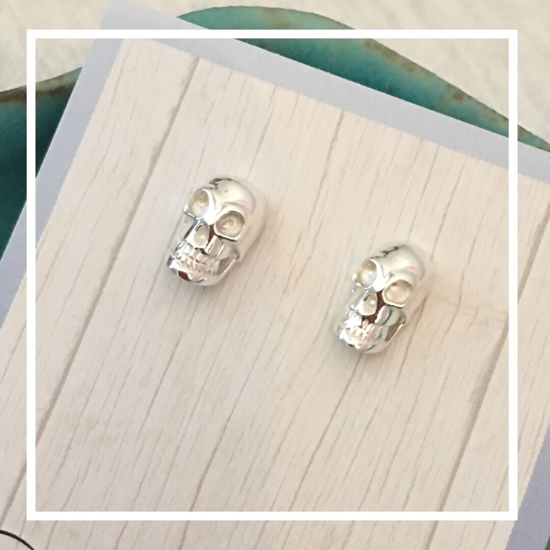 SKULL STUD EARRINGS Sterling Silver 3D Skull Earrings - Ladies Earrings ...