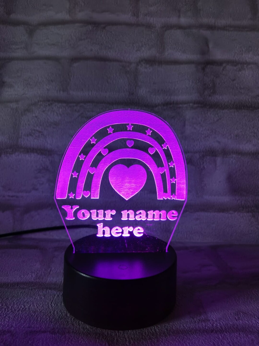 Rainbow Hearts and Stars LED Colour Changing Light up Sign With Name ...