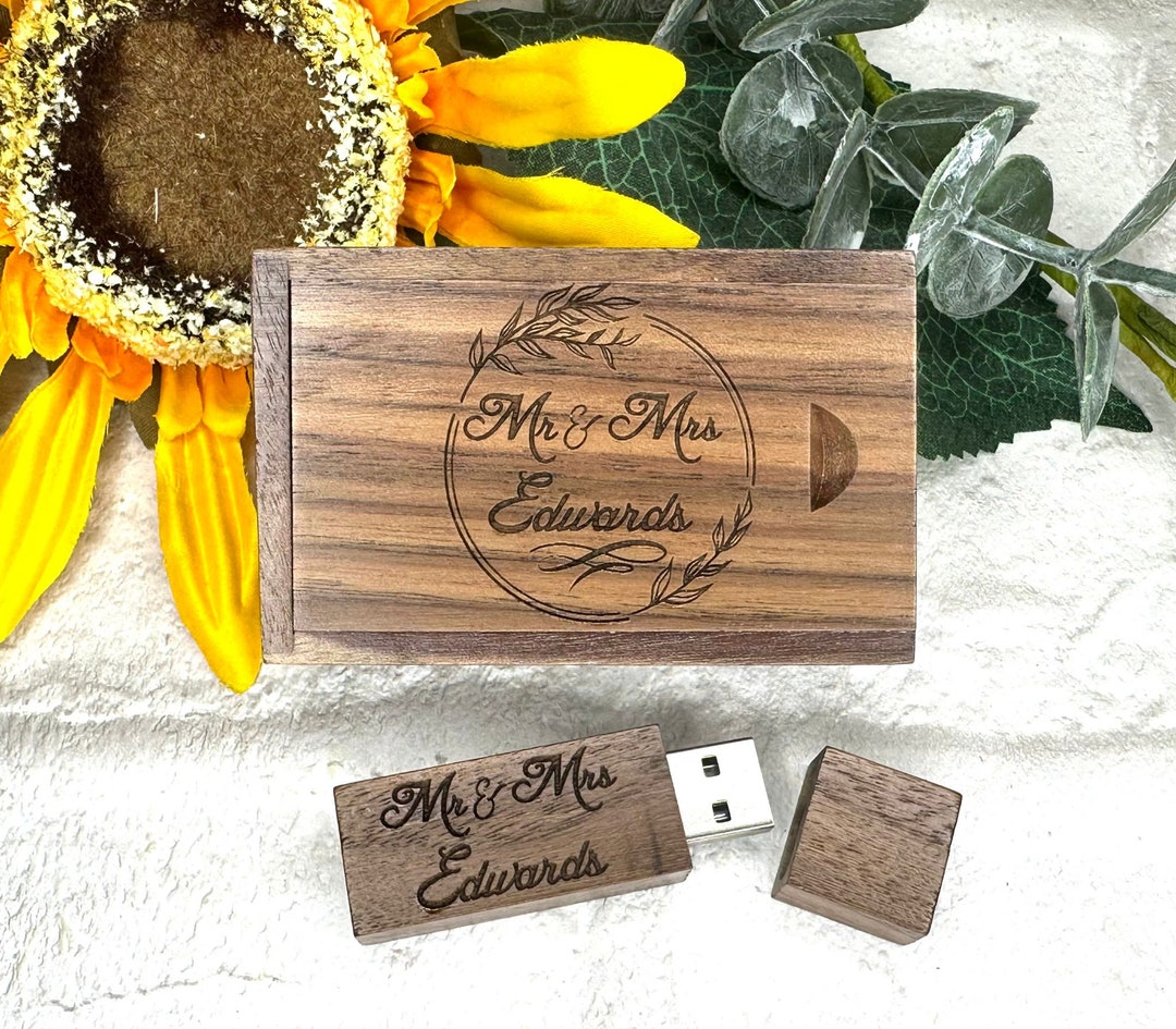 Personalised Wooden Wood USB Flash Drive With Display Box - Walnut ...