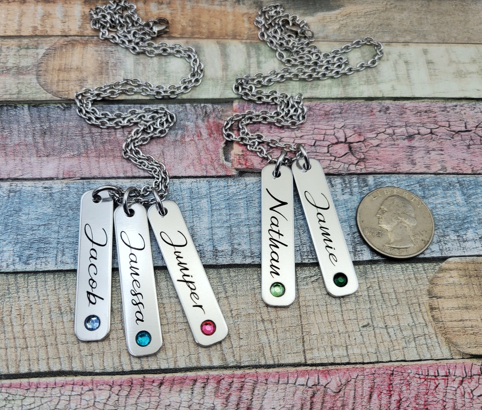 Family Keychain With Kids Names Birthstone Name Charms - Etsy