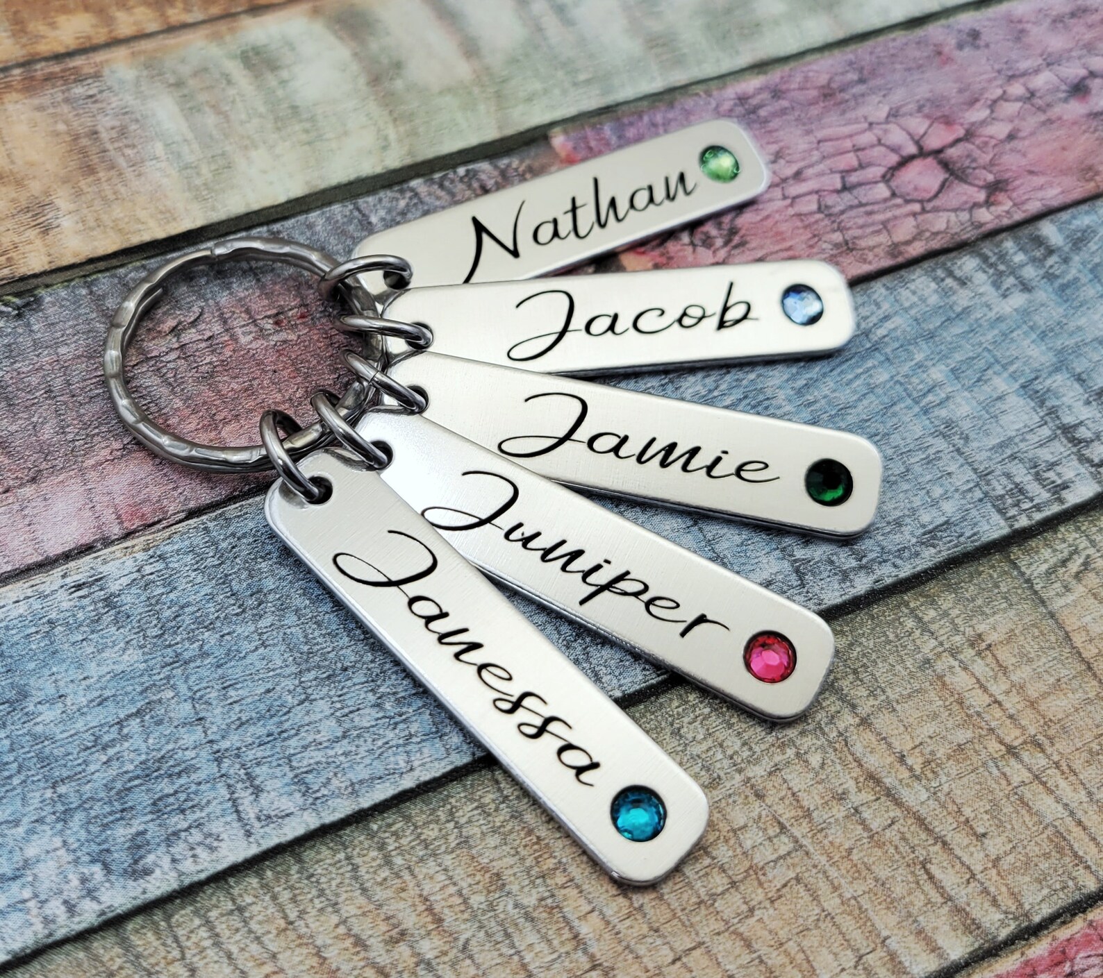 Family Keychain With Kids Names Birthstone Name Charms - Etsy