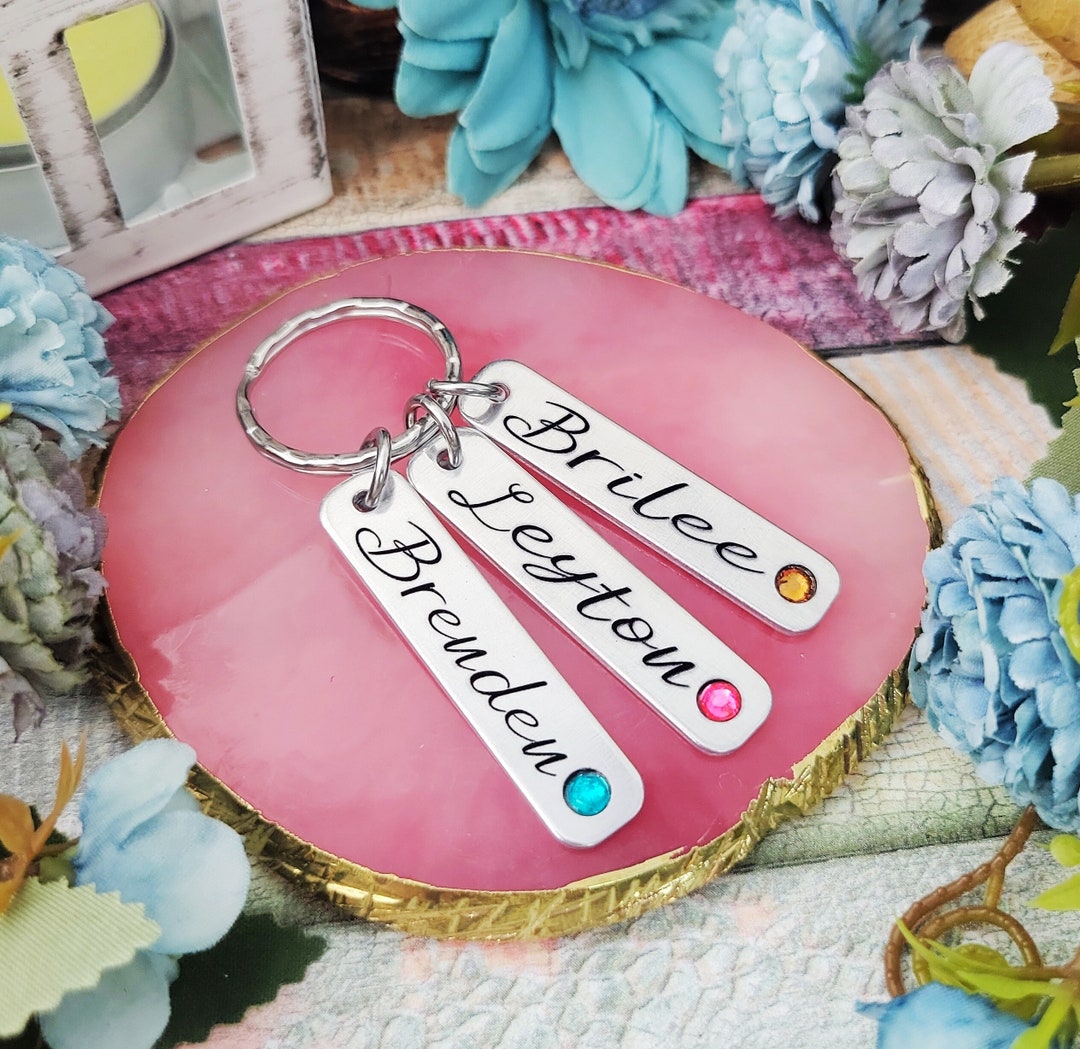 Family Keychain With Kids Names, Birthstone Name Charms, Personalized ...