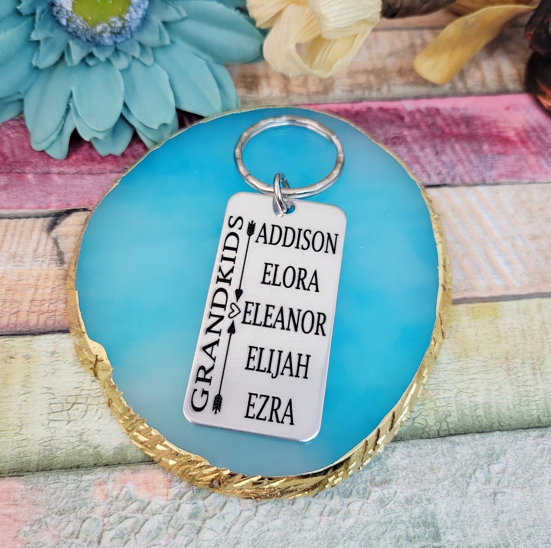 Grandkids Key Ring, Grandchildren Names Keychain, Gift for Grandma ...