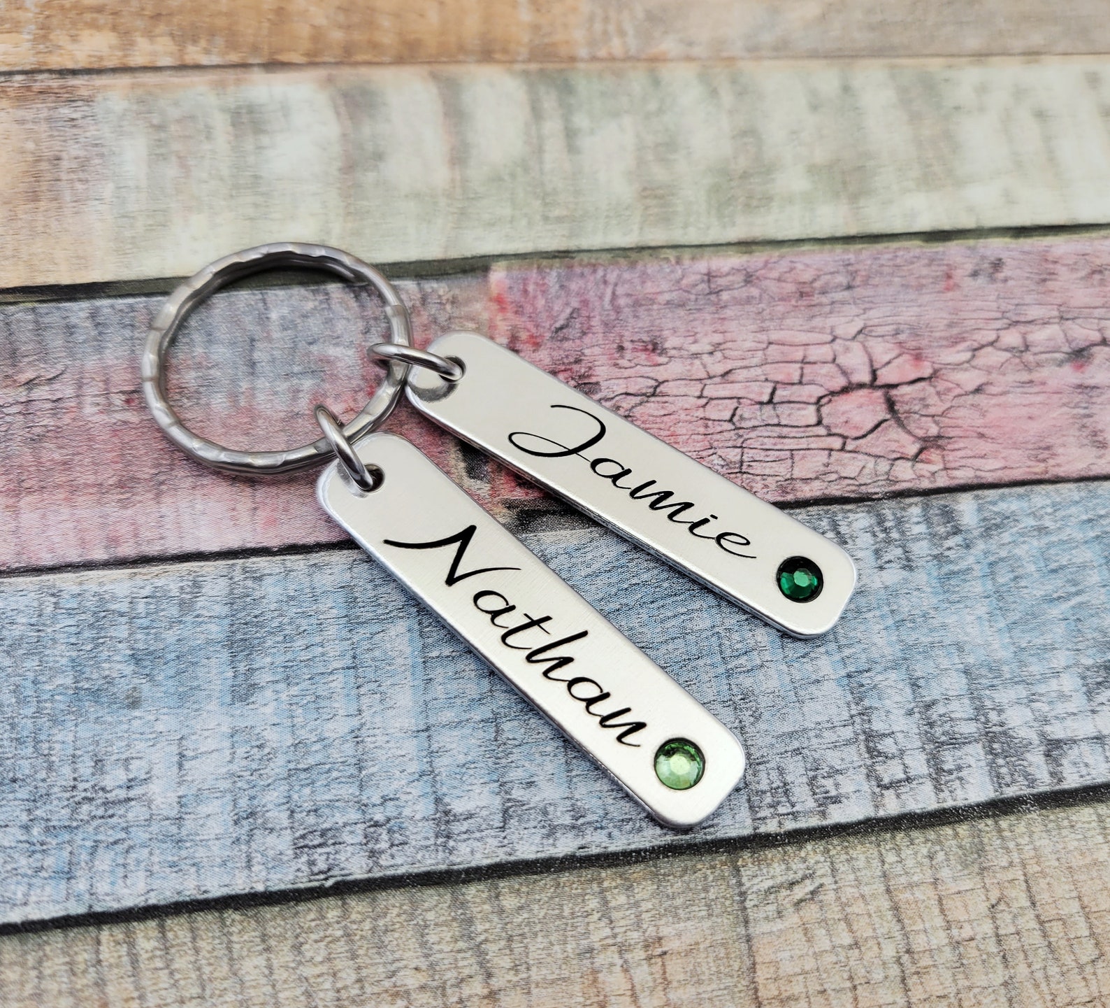 Family Keychain With Kids Names Birthstone Name Charms - Etsy