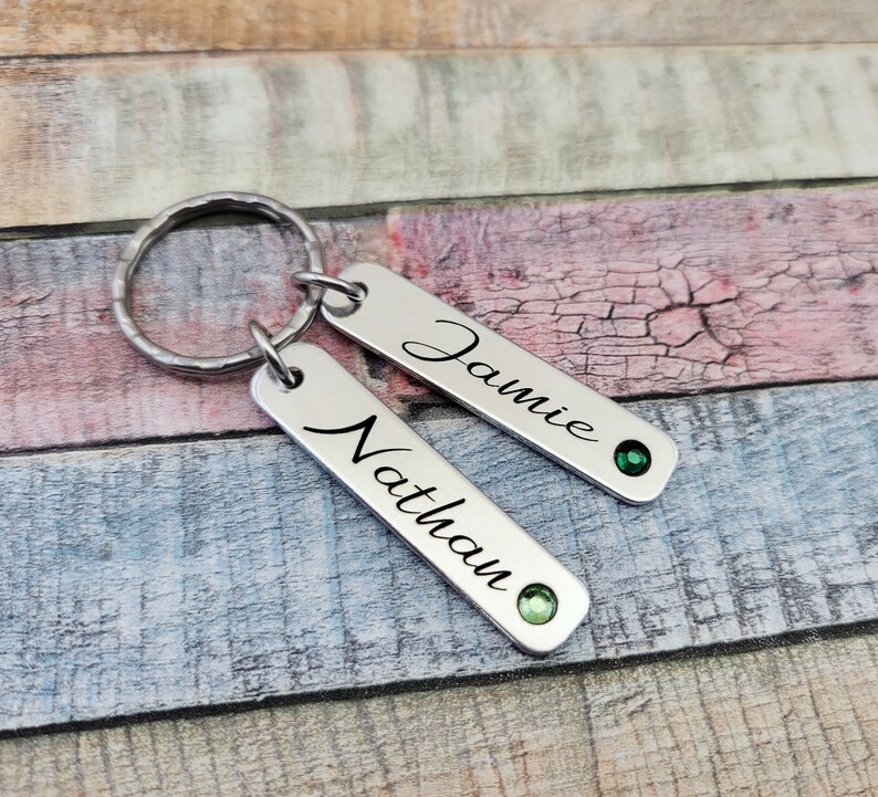 Family Keychain With Kids Names Birthstone Name Charms - Etsy