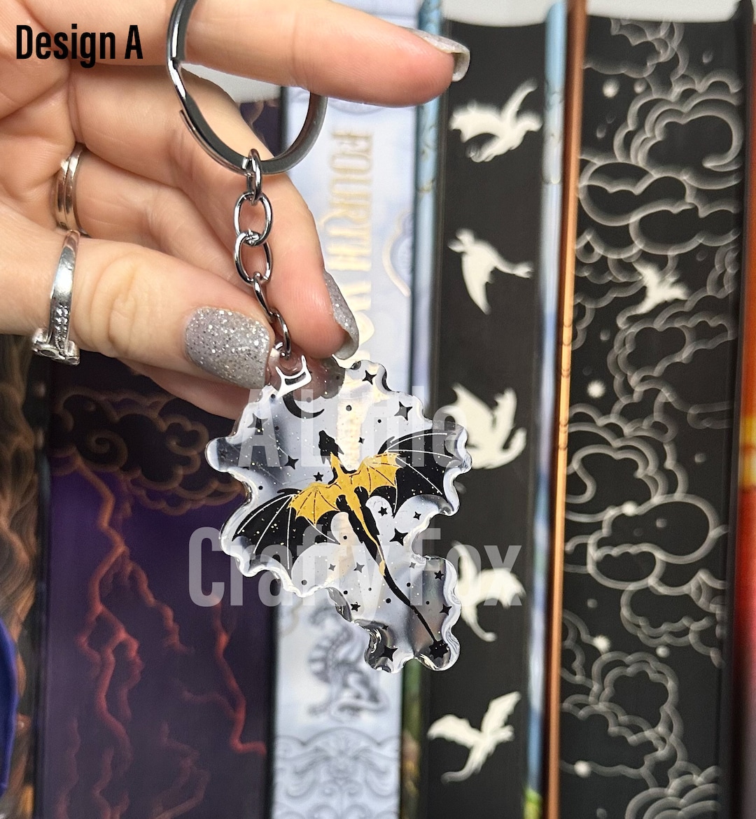 Black and Gold Glitter Dragons Fourth Wing Inspired Acrylic Keychain ...