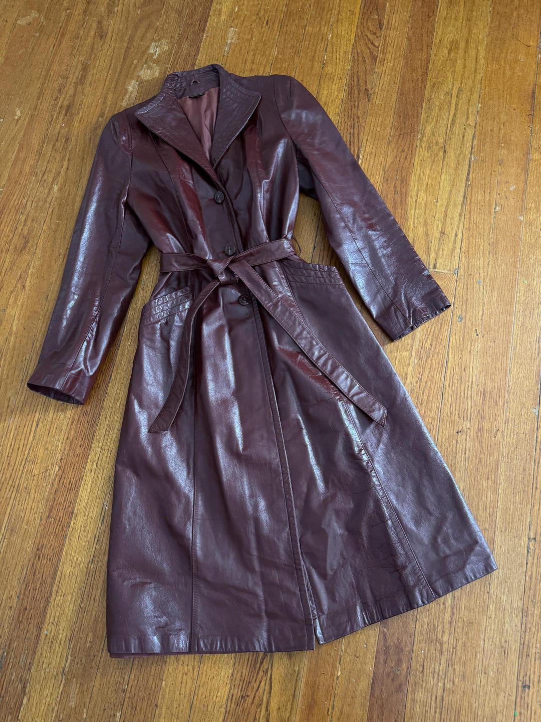 1970s Ox Blood Leather Princess Coat - Etsy