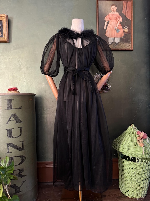 1950s Sheer Black Fredericks of Hollywood Maribor Fe… - Gem