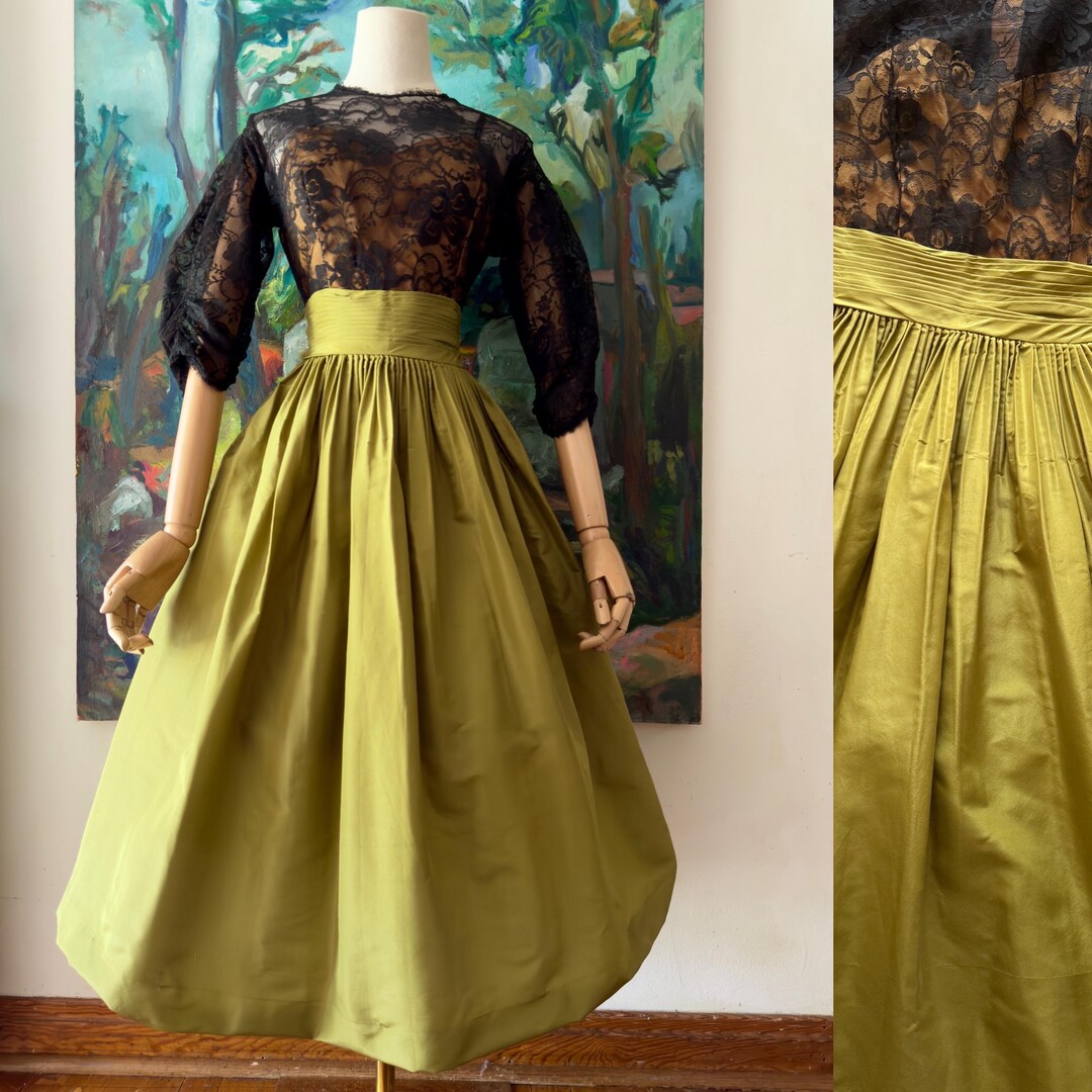 1950s Chartreuse and Black Illusion Fit and Flare Dress - Etsy