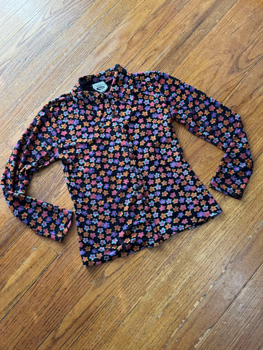 1970s Sheer Flocked Floral Print Button Up - Etsy