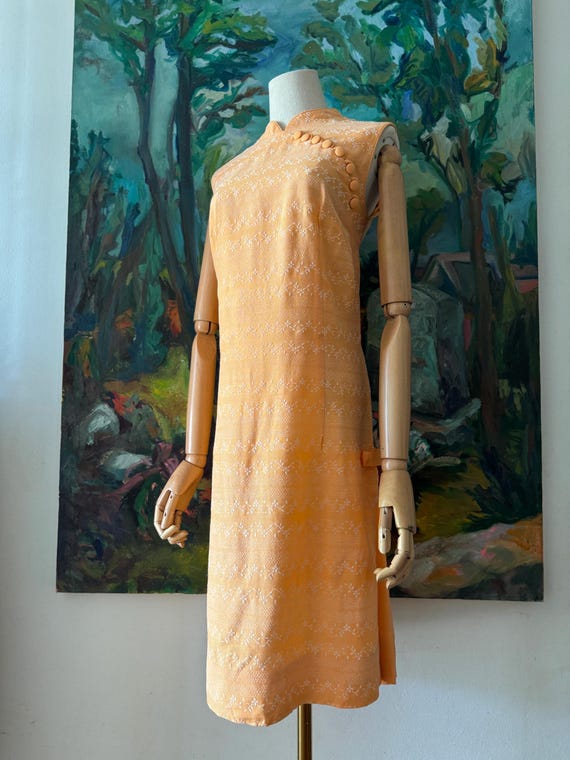 1960s orange and white floral pattern shift dress - Gem