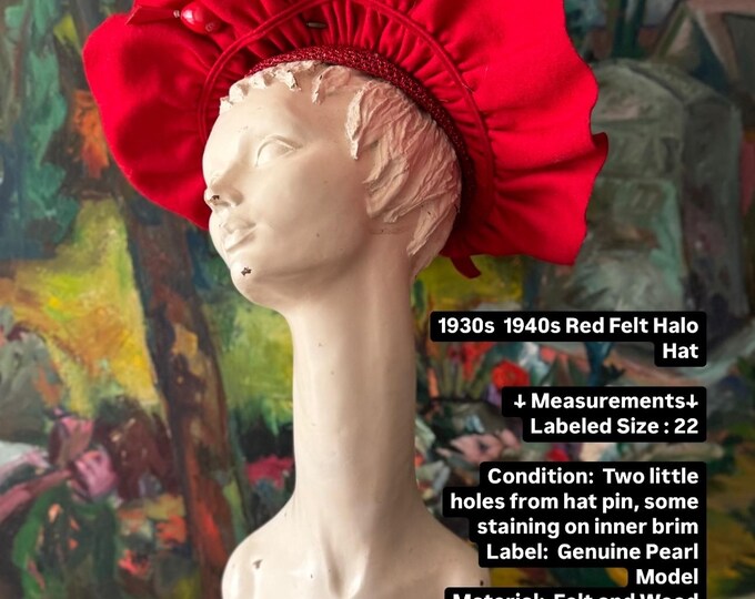 1930s 1940s Red Felt Halo Hat - Etsy