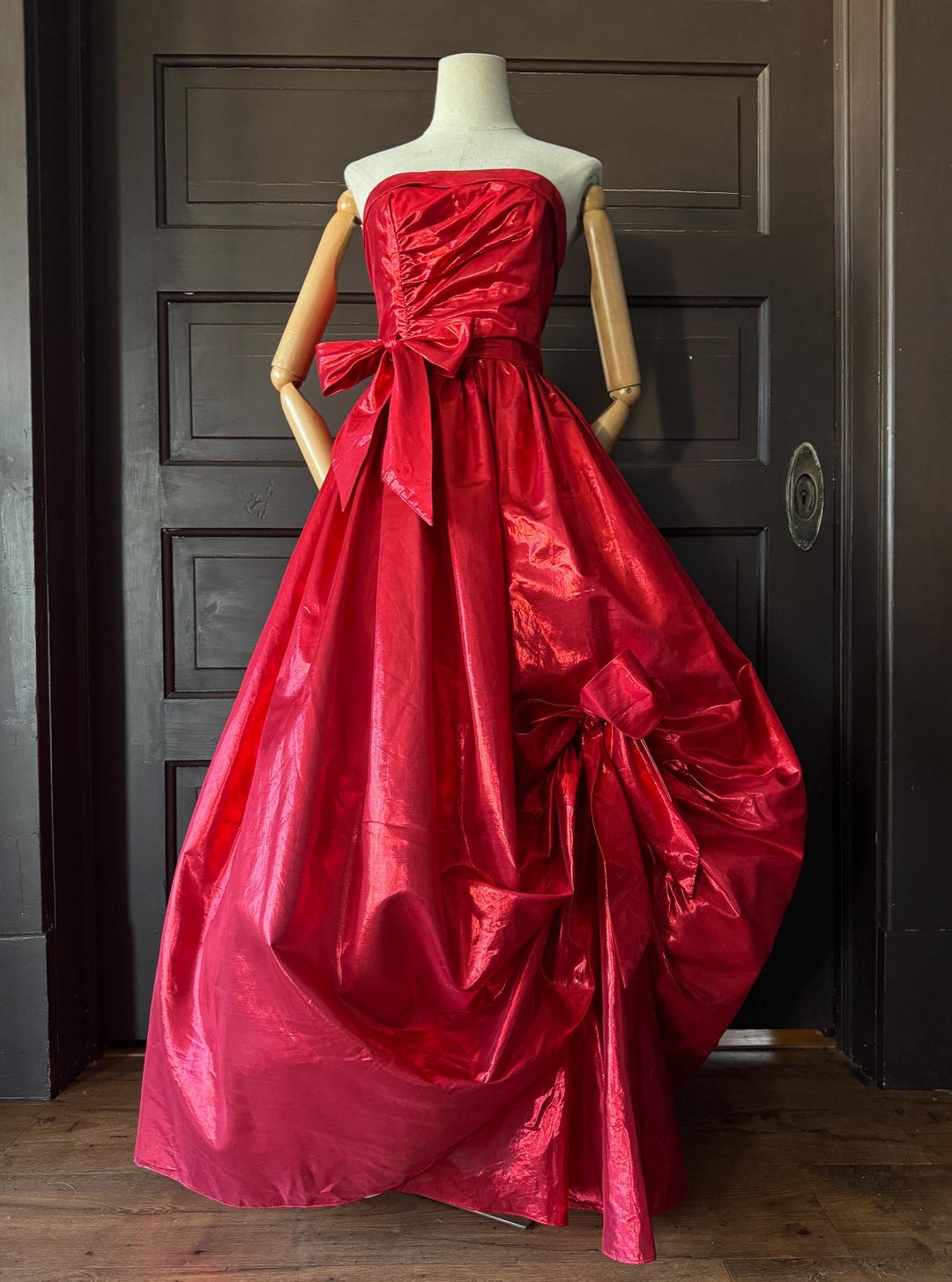 1980s Red Lamé Strapless Ball Gown - Etsy