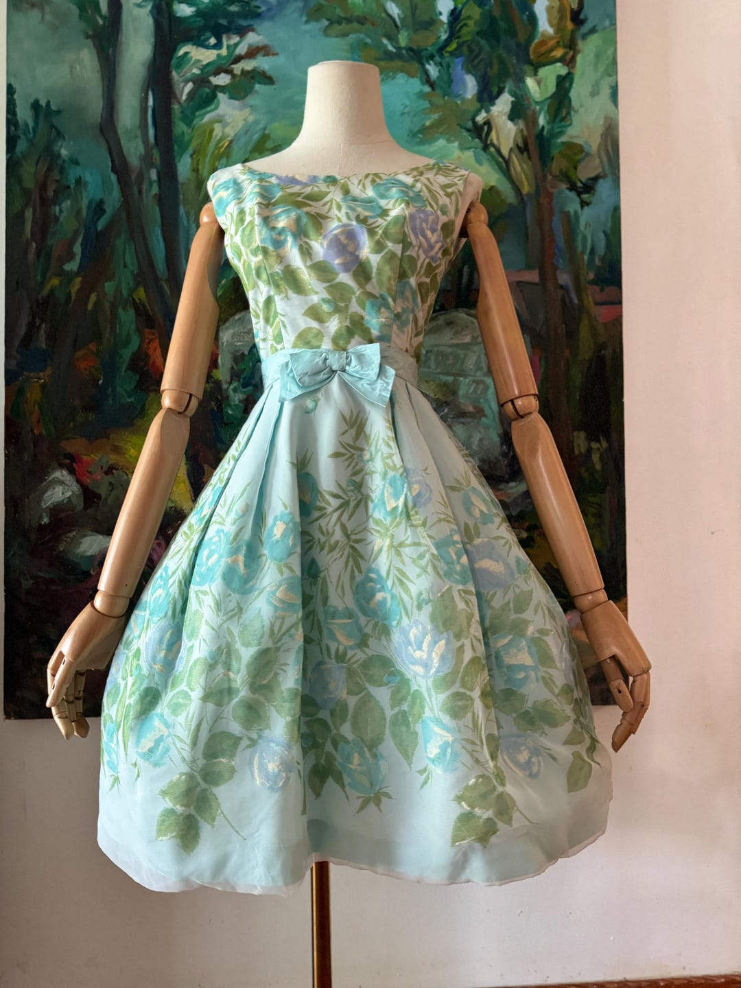 1950s Blue Floral Frothy Bubble Hem Flocked Dress - Etsy