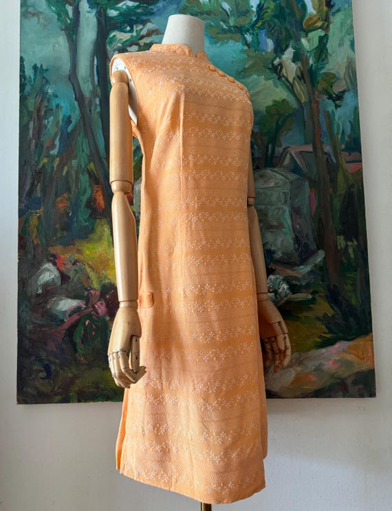 1960s orange and white floral pattern shift dress - Gem