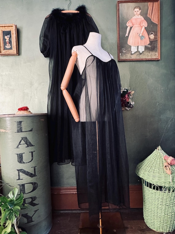 1950s Sheer Black Fredericks of Hollywood Maribor Fe… - Gem