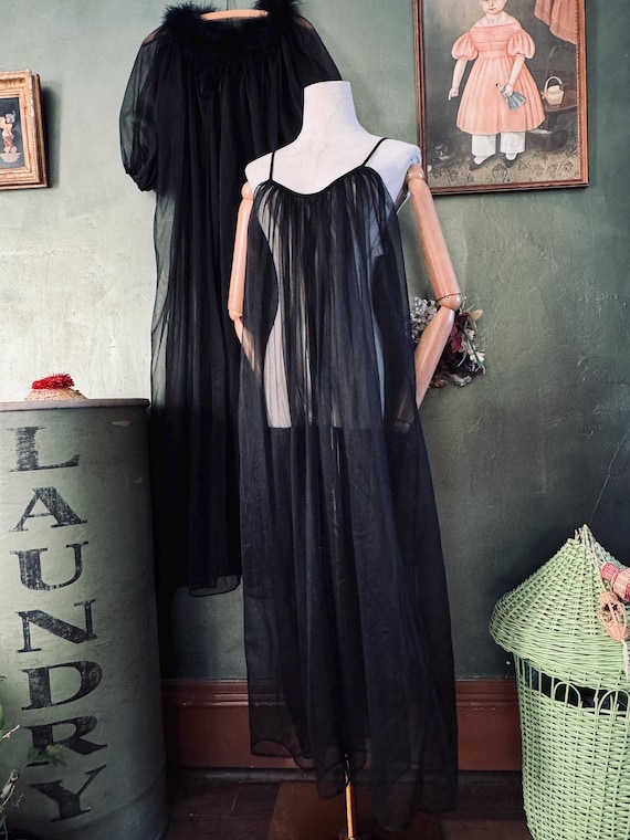 1950s Sheer Black Fredericks of Hollywood Maribor Fe… - Gem
