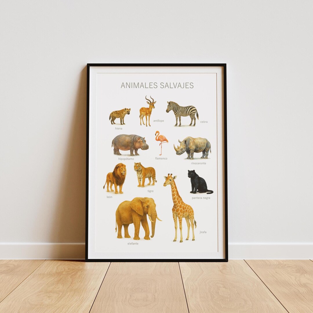 Wild Animals in Spanish Poster: Montessori Nursery Decor (digital ...