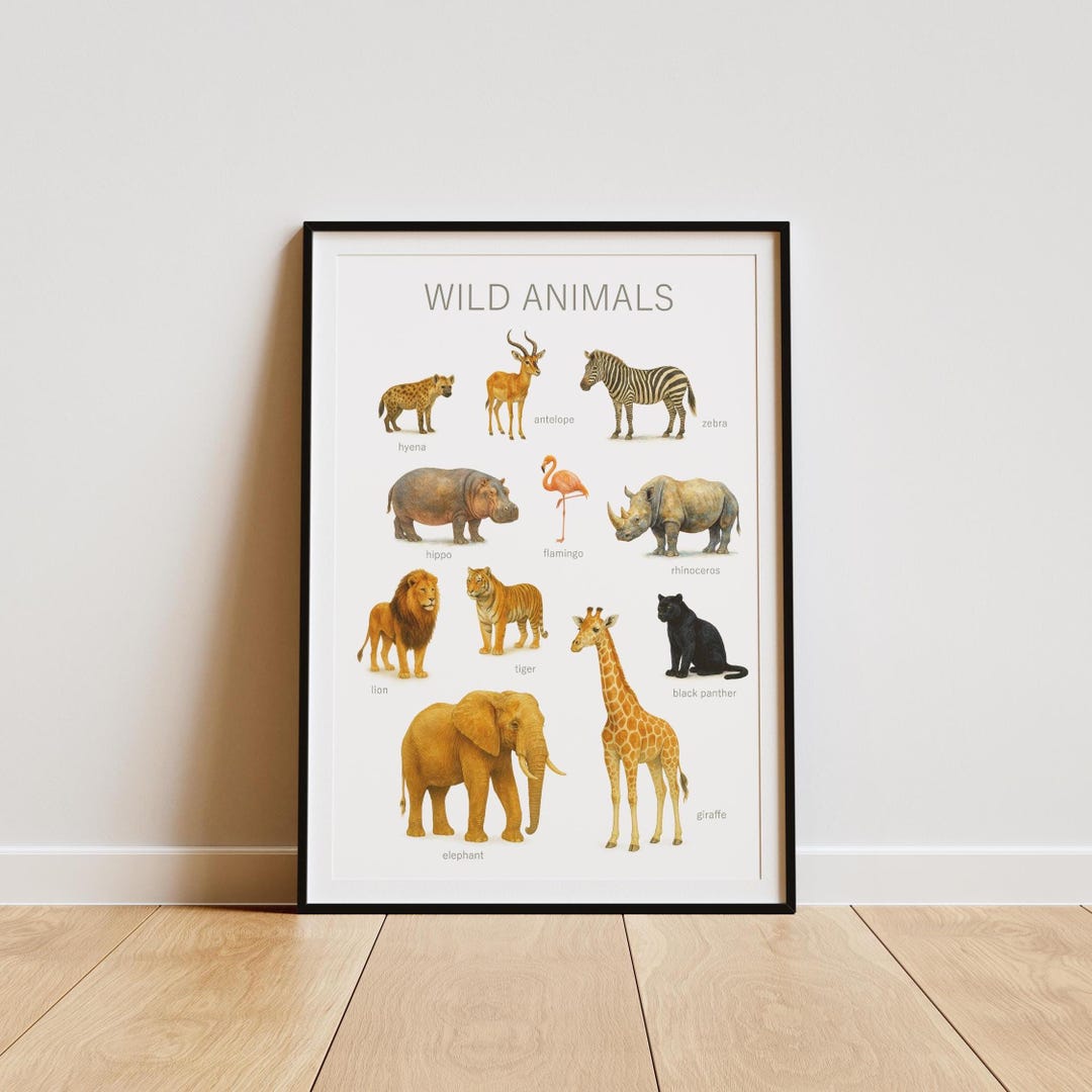 Wild Animals Poster, Educational Poster, Nursery Wall Decor, Playroom ...