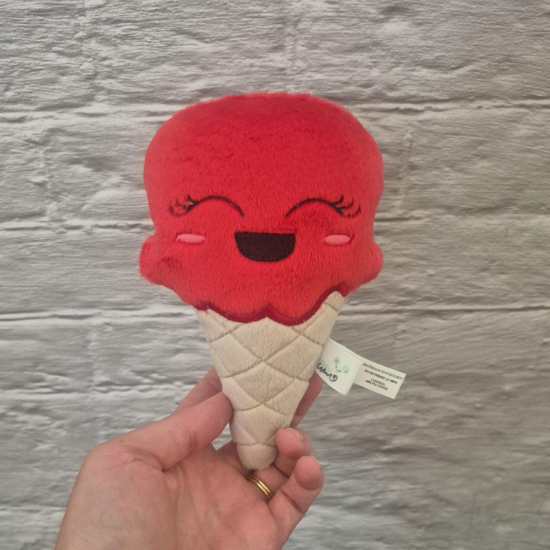 Strawberry Ice Cream Plush – Kawaii Handmade Toy – Cute Dessert Stuffie ...