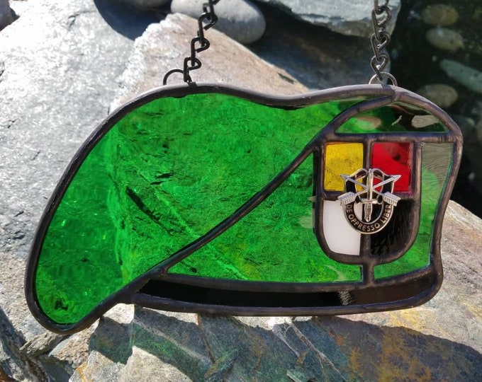 Special Forces Stained Glass Green Beret Suncatcher,military Art, Wall ...