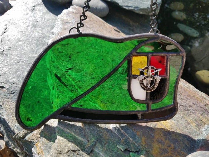 Special Forces Stained Glass Green Beret Suncatcher,military Art, Wall ...