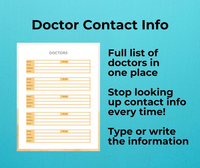 Doctor List and Contact Information - Printable, Typed or Handwritten ...