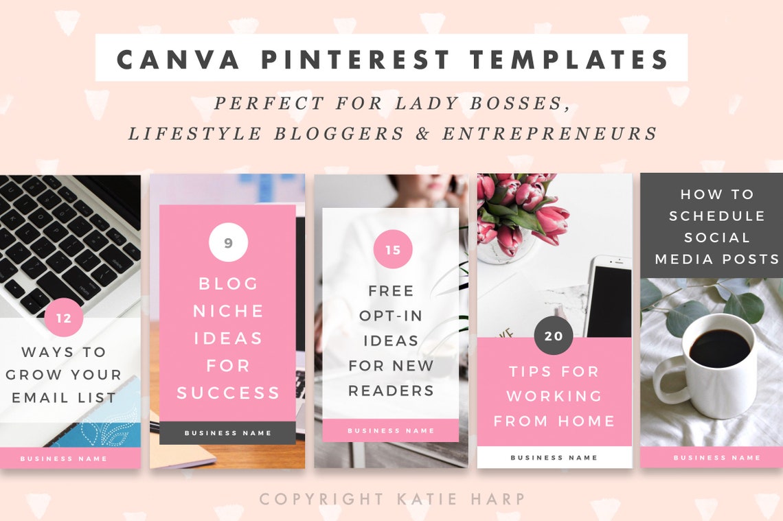 Pink Pinterest Templates for Canva - Lady Boss, 10 Pinterest Graphics ...
