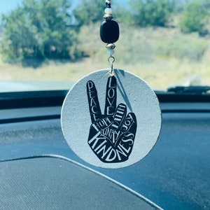 PEACE- Love-kindness-(black & White) Car Accessories Rear View Mirror ...