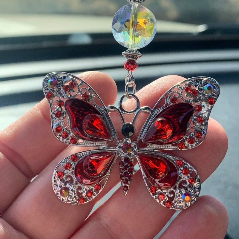 Red Crystal Rearview Mirror - Etsy