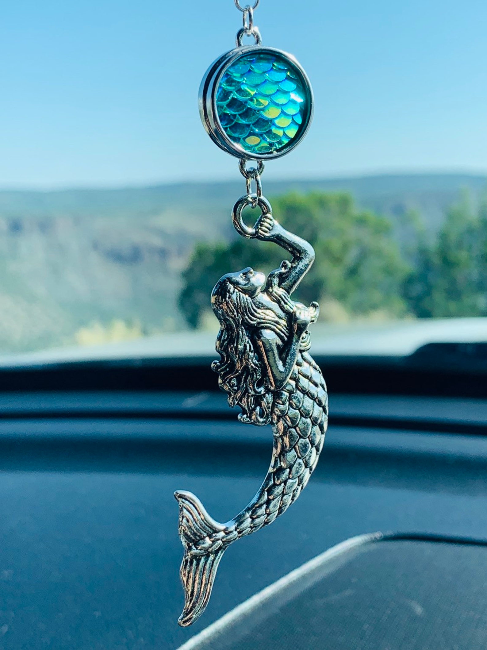 MERMAID (blue-green Gem) Car Charm, Car Accessories Rear View Mirror ...